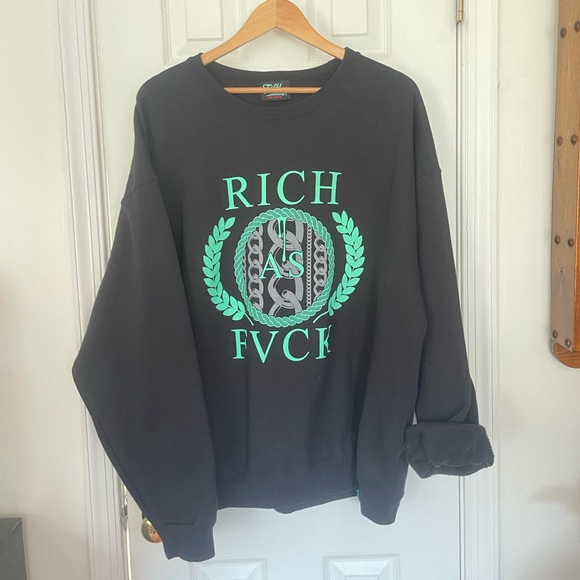 Filthy Rich AF Navy Blue & Lime Pullover Graphic Sweater Crewneck